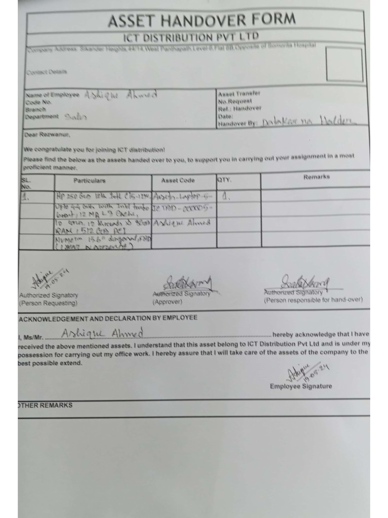 Laptop Handover Doc Ashique Ahmed | PDF