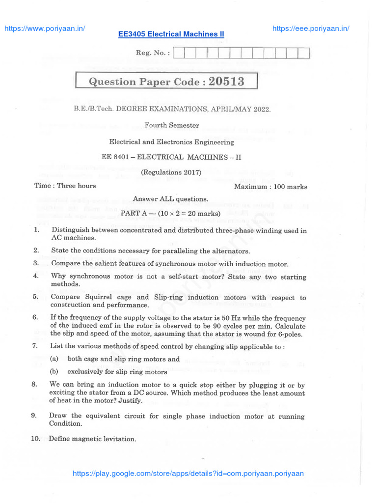 EE3405 Electrical Machines II PDF | PDF | Electric Motor | Electromagnetism