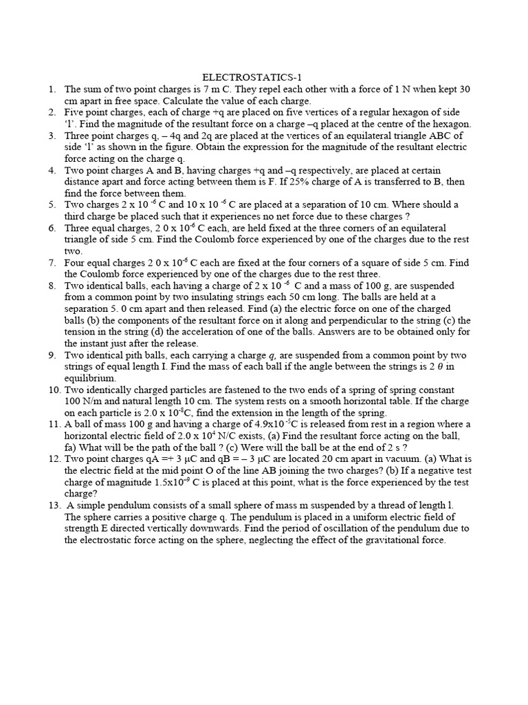 Electrostatics Problems and Solutions | PDF | Force | Physics