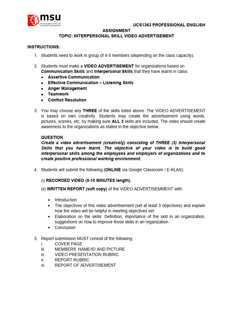 UCS1363 Assignment Instruction | PDF | Communication | Advertising