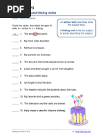 Grade 2 Action and Linking Verbs Worksheet | PDF