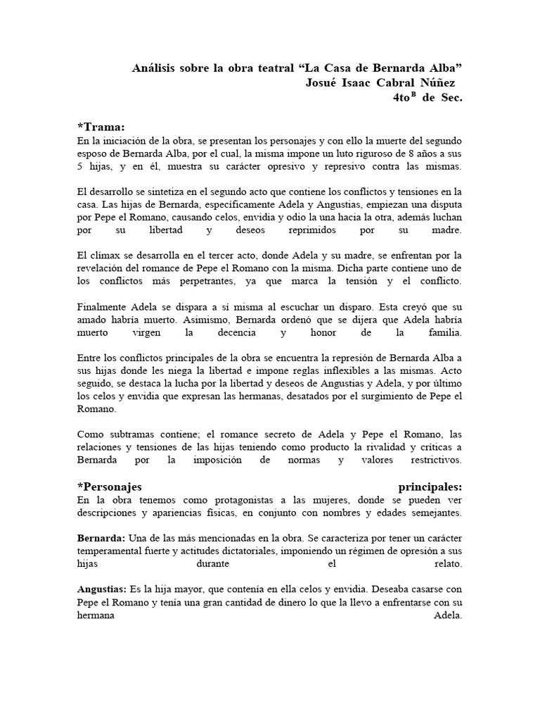 Análisis de La Casa de Bernarda Alba | PDF | Federico García Lorca