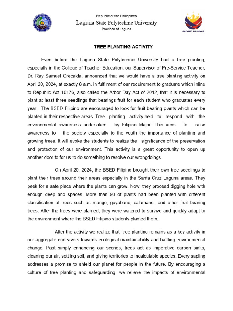 Tree Planting Narrative Filipino | PDF | Trees | Environmental Social ...