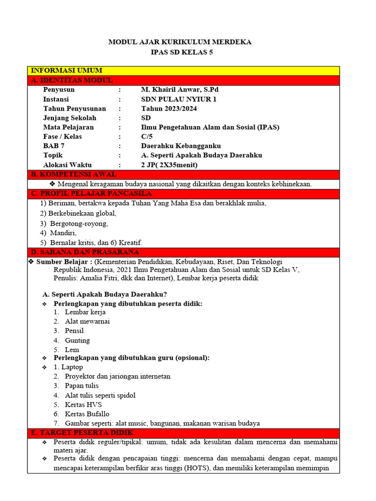Modul Ajar Ipas Bab 7 Topik A Mka | PDF