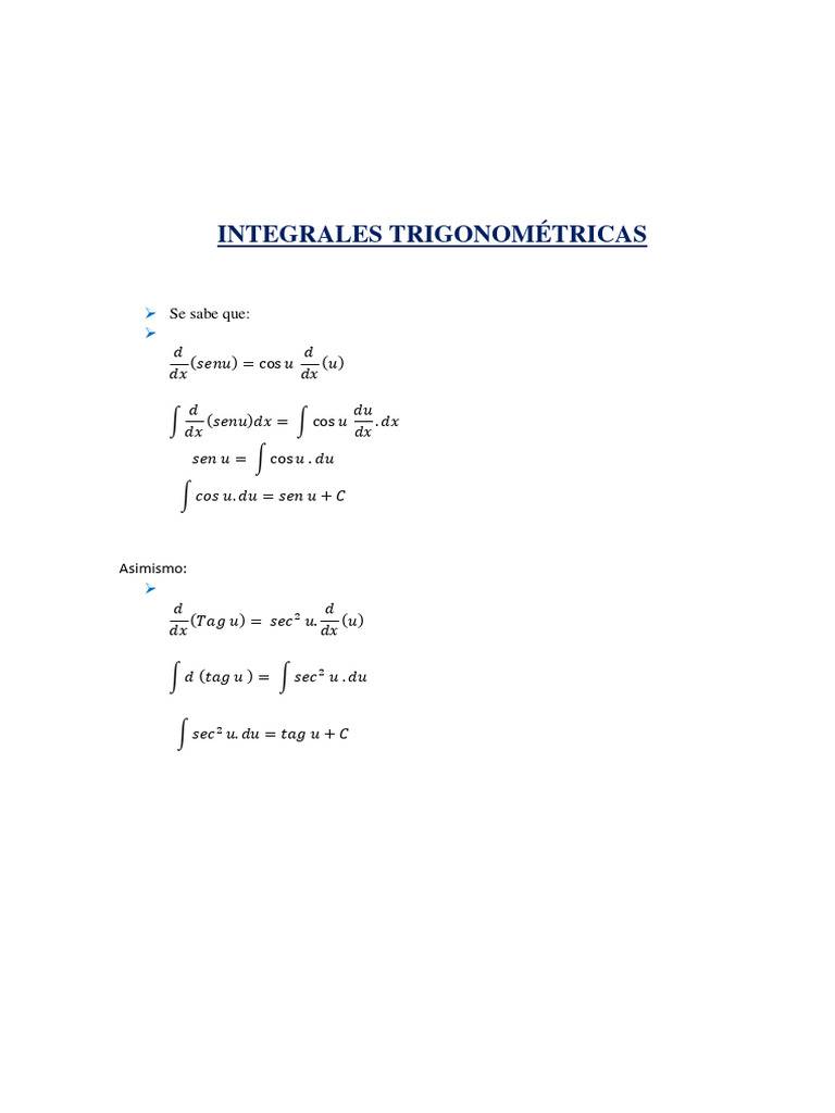 Clase 02 Integrales Trigonométricas | PDF
