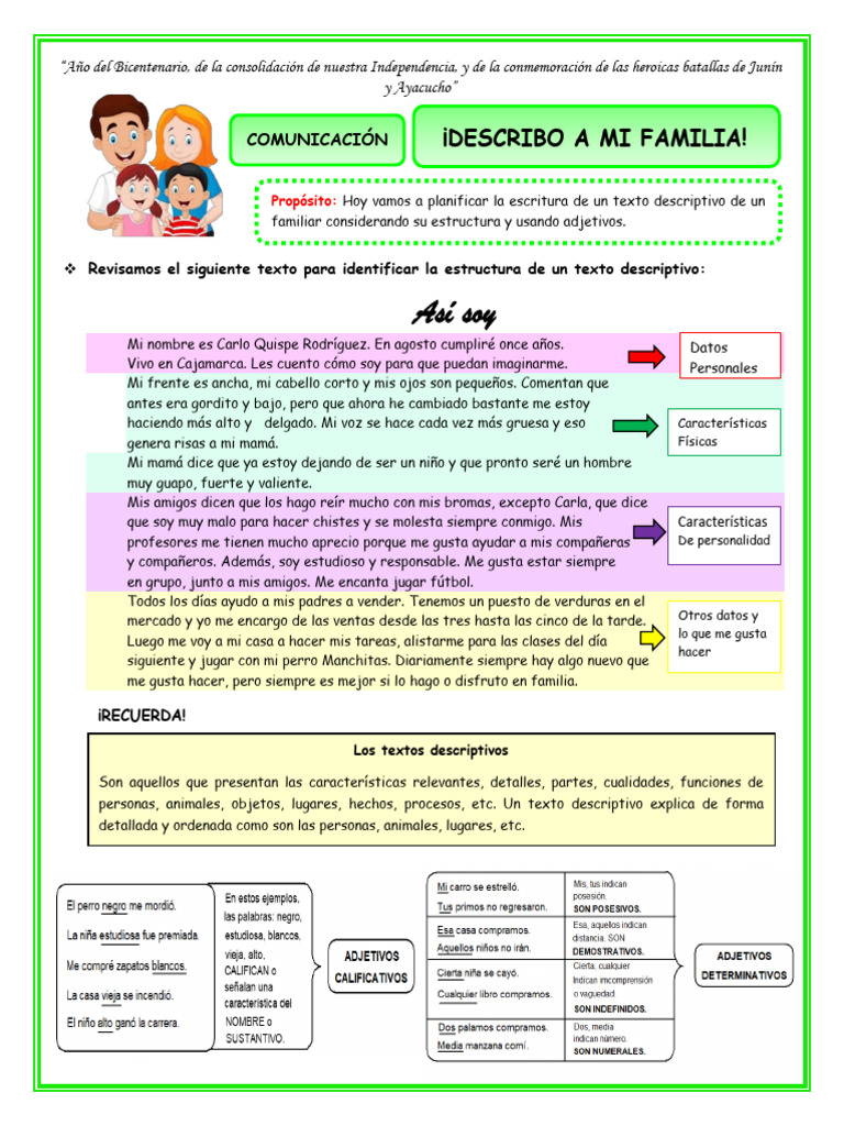 Describiendo a mi familia en adjetivos | PDF | Adjetivo