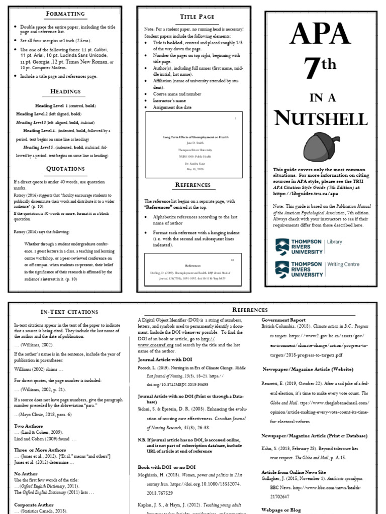 APA 7th Summary | PDF | Citation | Apa Style