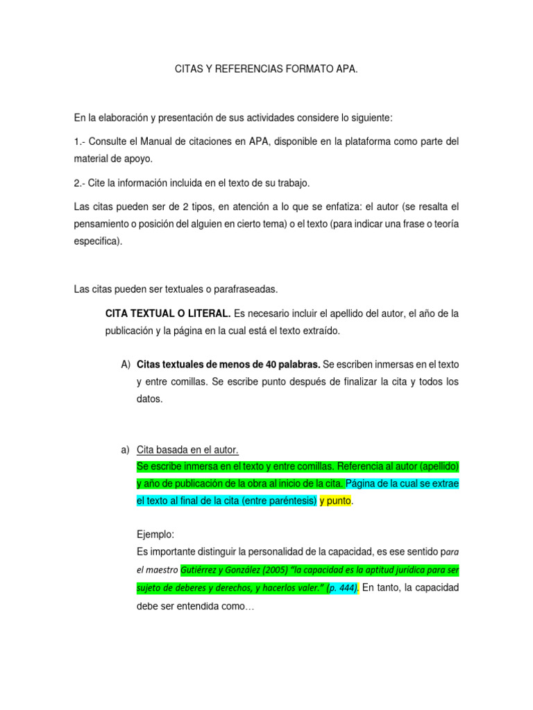 Citas y Referencias Formato Apa | PDF | Comillas | Bienes (Ley)