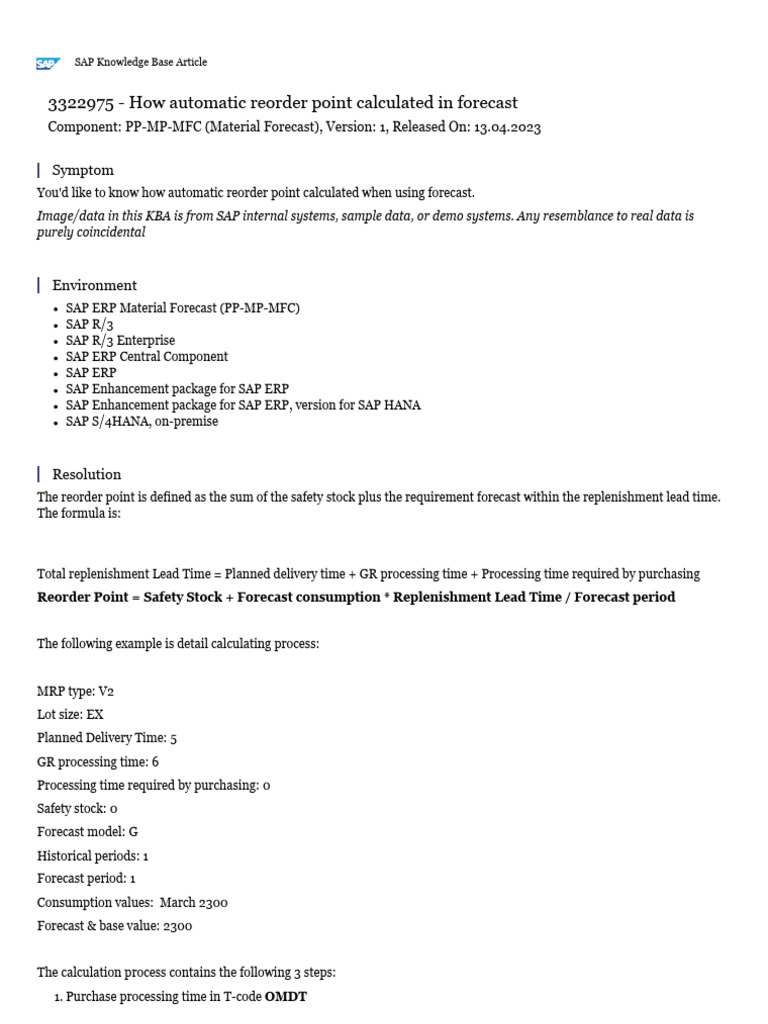 E - How Automatic Reorder Point Calculated in Forecast | PDF | Computing