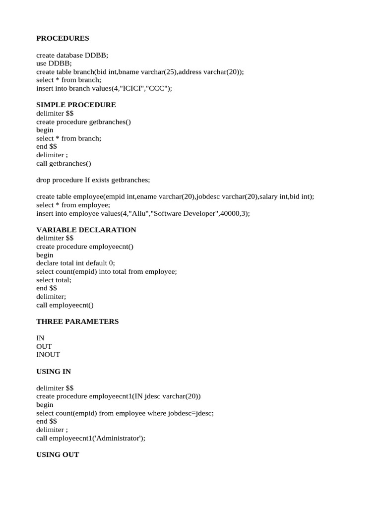 Stored Procedures | Download Free PDF | Software Engineering | Computer Programming