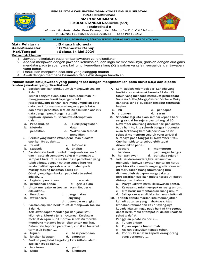 Soal Uas Kls 9 Thun 2024 | PDF