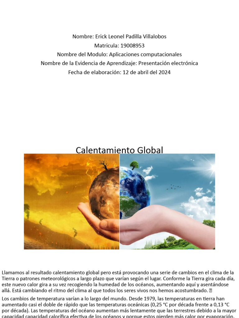 Padilla Erick Precentacion Electronica. | PDF | Cambio climático ...