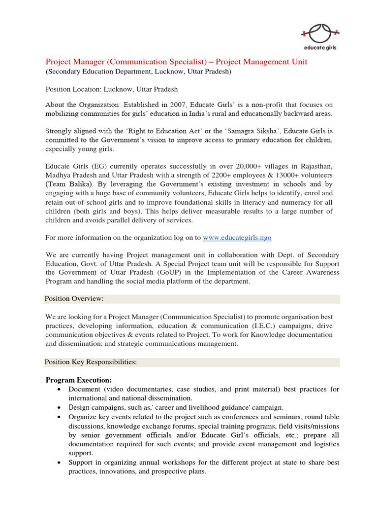 Project Manager for Communication Role | PDF | Business