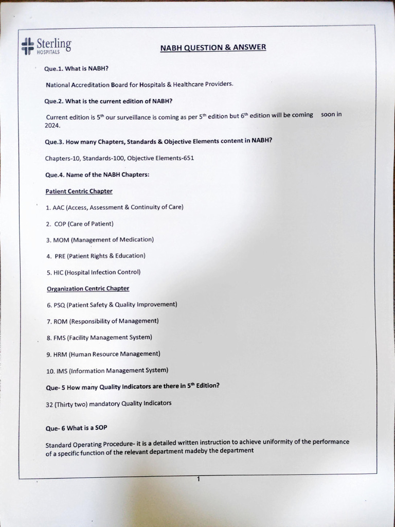 NABH - Questions and Answer | PDF