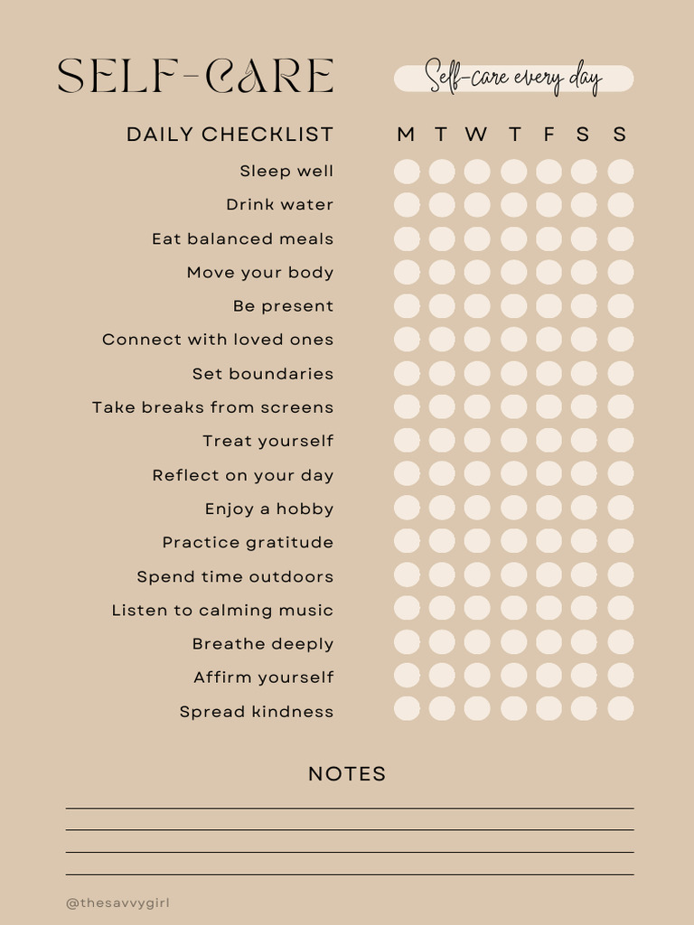 Self Care Checklist | PDF | Wellness