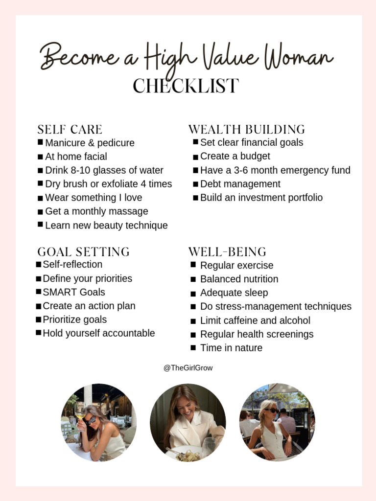 High Value Woman Goal Setting Checklist | PDF | Psychological ...