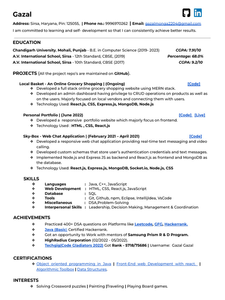 Gazal Resume PDF | PDF | Web Development | World Wide Web