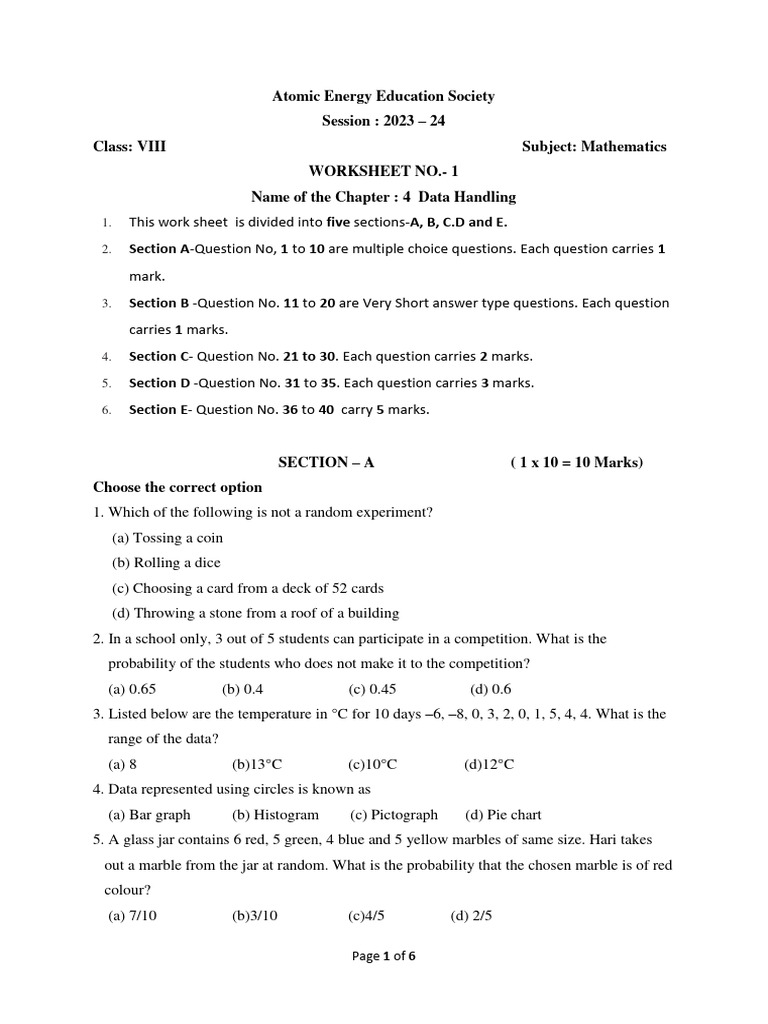 Class8 Maths - WS1-Chapter 4 Data Handling HJ | PDF | Pie Chart | Expense
