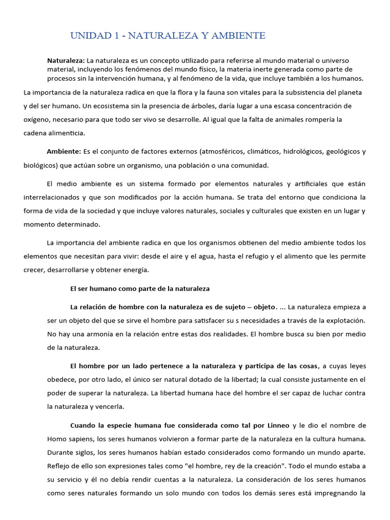 Naturaleza y Ambiente: Interacción Humana | PDF | Entorno natural ...