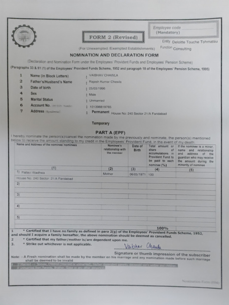 EPF & EPS Nomination Form Guide | PDF