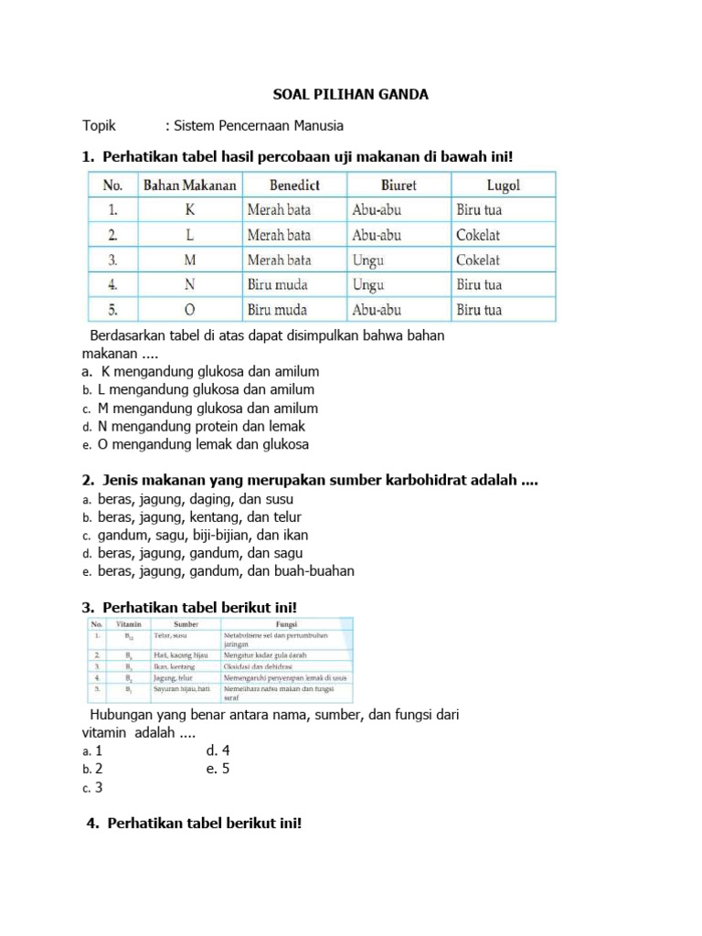 Soal Biologi - Sistem - Pencernaan | PDF