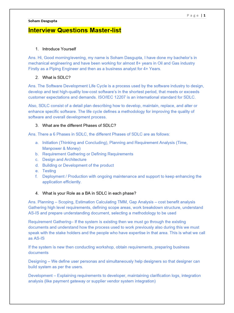 Interview Questions-Answer BA | PDF | Scrum (Software Development ...