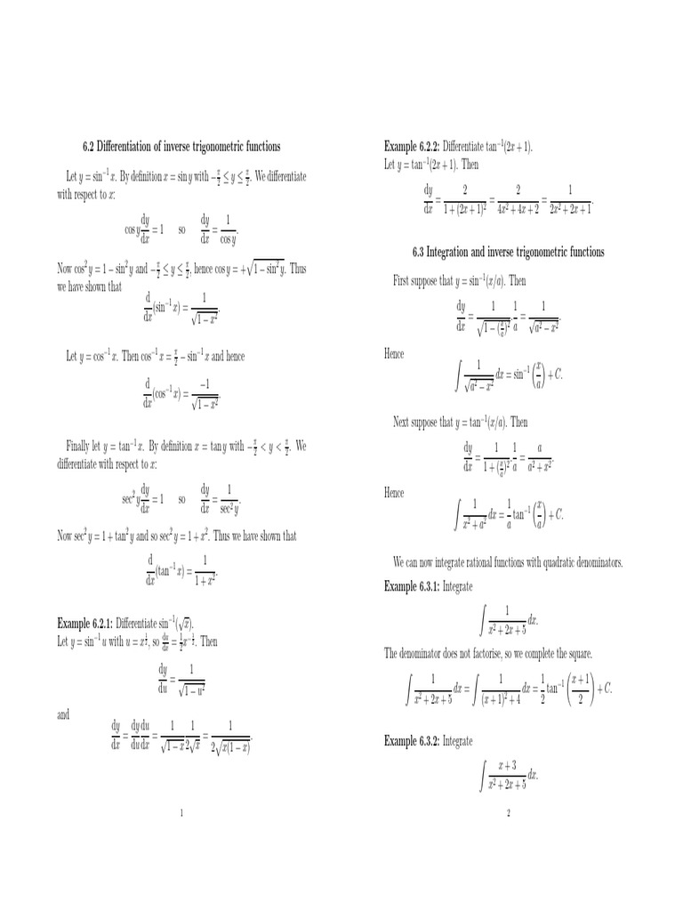 Differentiation Of Inverse Trig Functions Pdf Trigonometric Functions Special Functions
