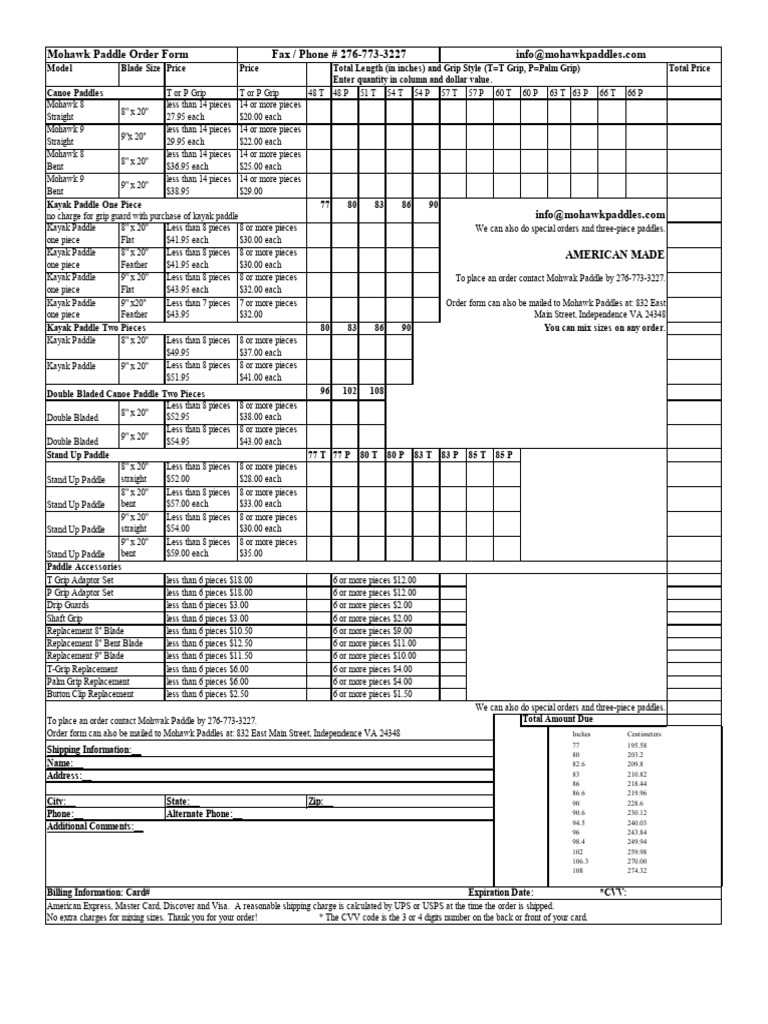 Order Form 2024 | Download Free PDF | Kayak | Canoeing And Kayaking