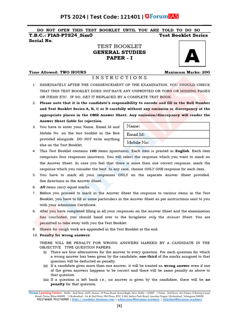 PTS 2024 GS Simulator Test 0 QP Eng | PDF | Reserve Bank Of India | Banks