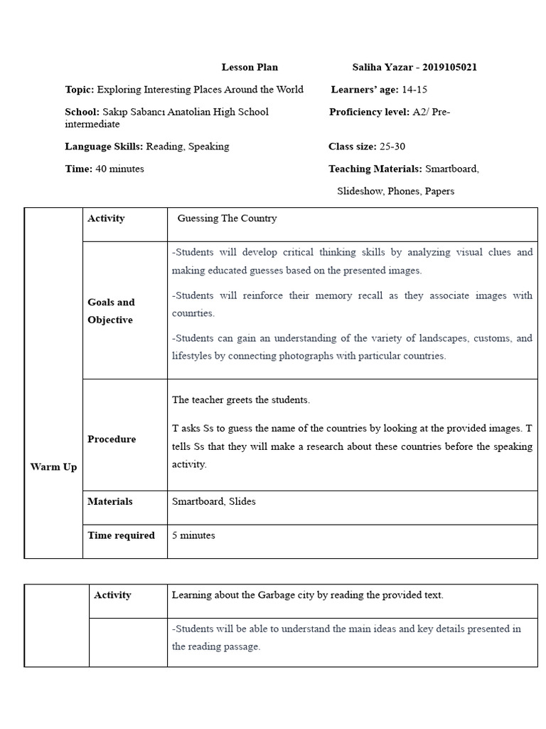 Lesson Plan 1 | Download Free PDF | Lesson Plan | Learning