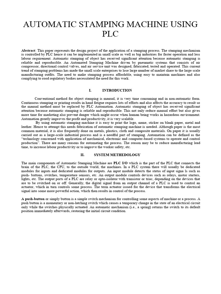 Automatic Stamping Machine Using PLC | PDF | Programmable Logic ...