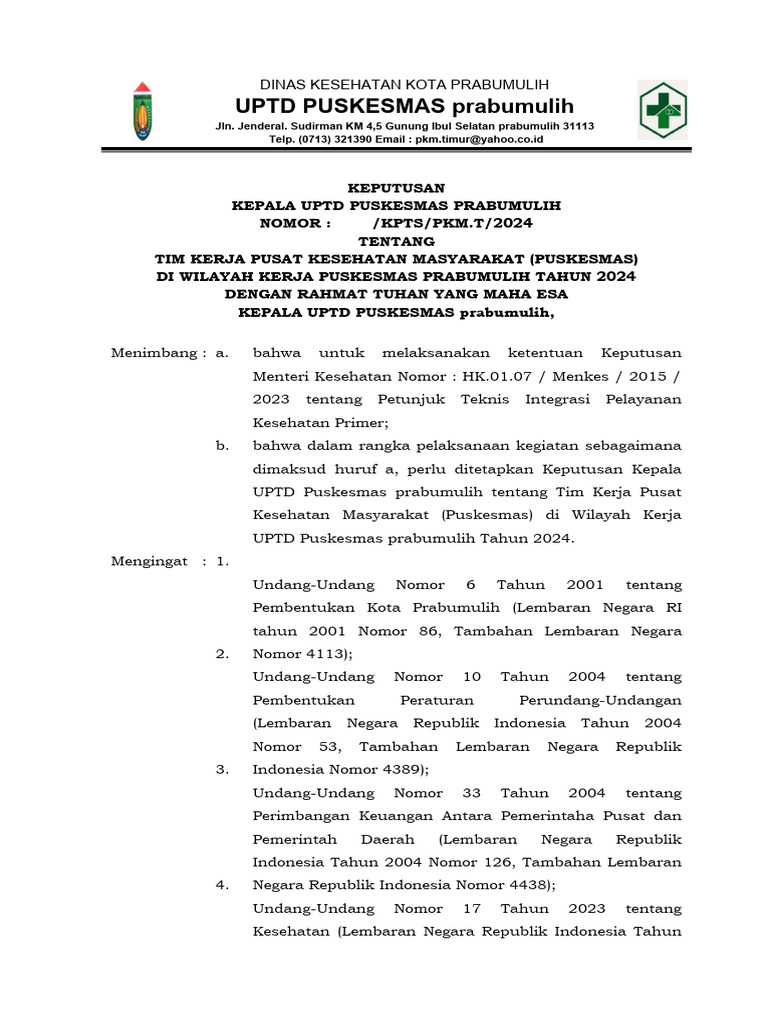 SK Tim Kerja PKM PBM 2024 | PDF