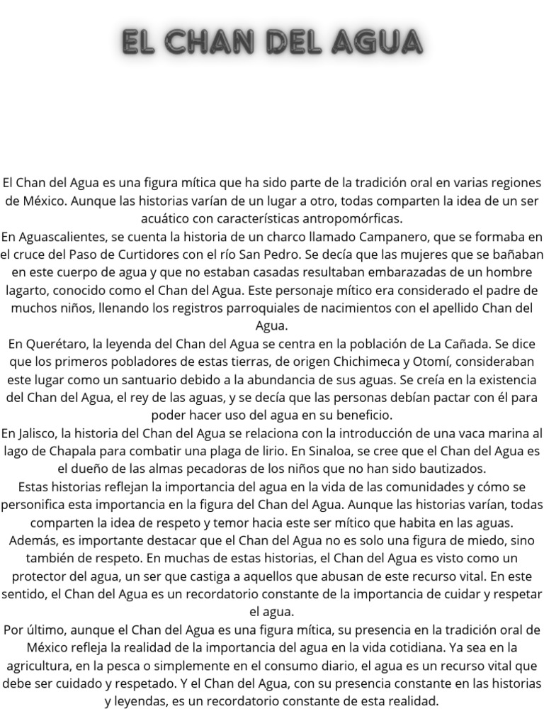Leyenda del Chan del Agua en México | PDF | Experiencia | Agua