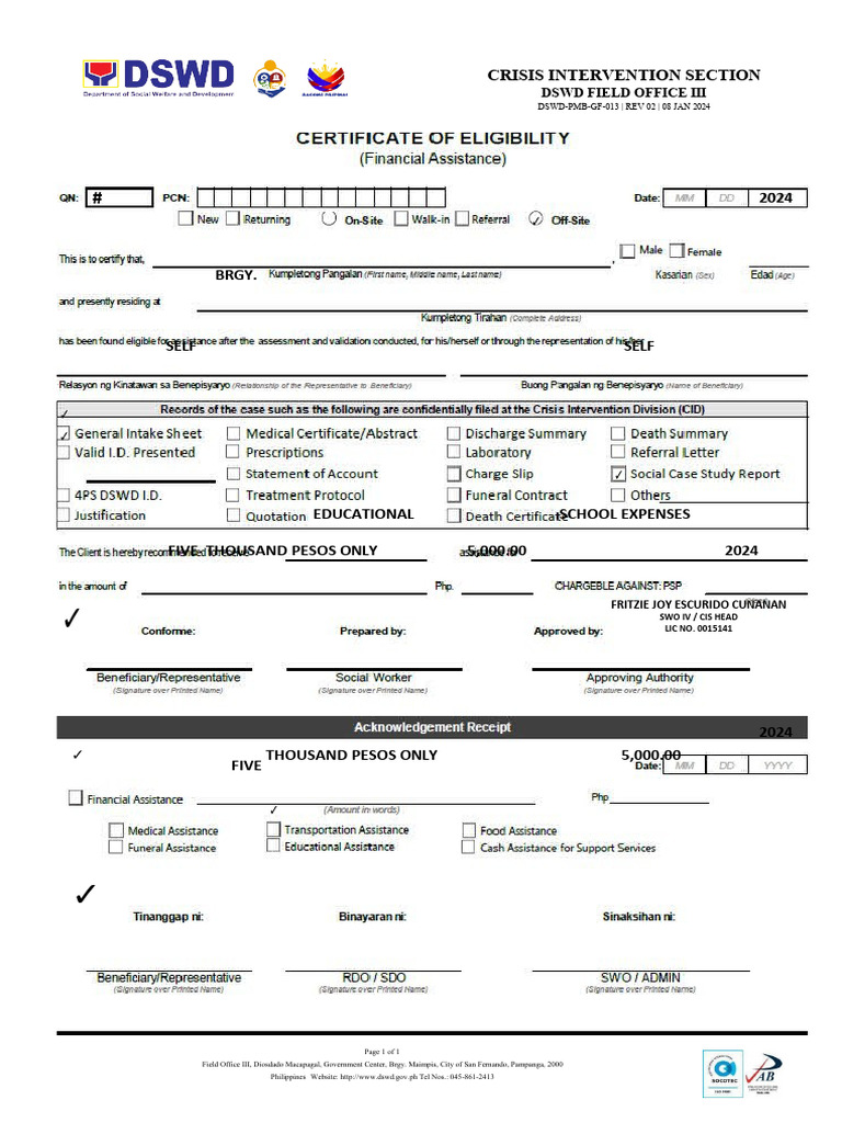 Educ DSWD Forms 5K | PDF | Currency | Philippines