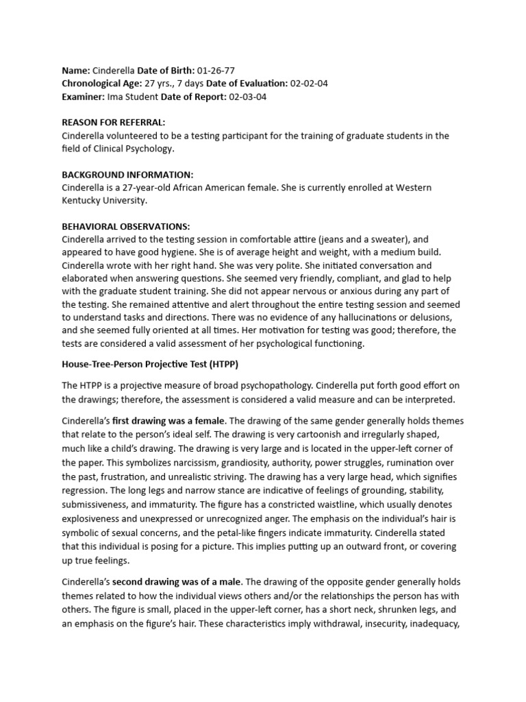 HTP Sample Report | PDF | Self Esteem | Psychology