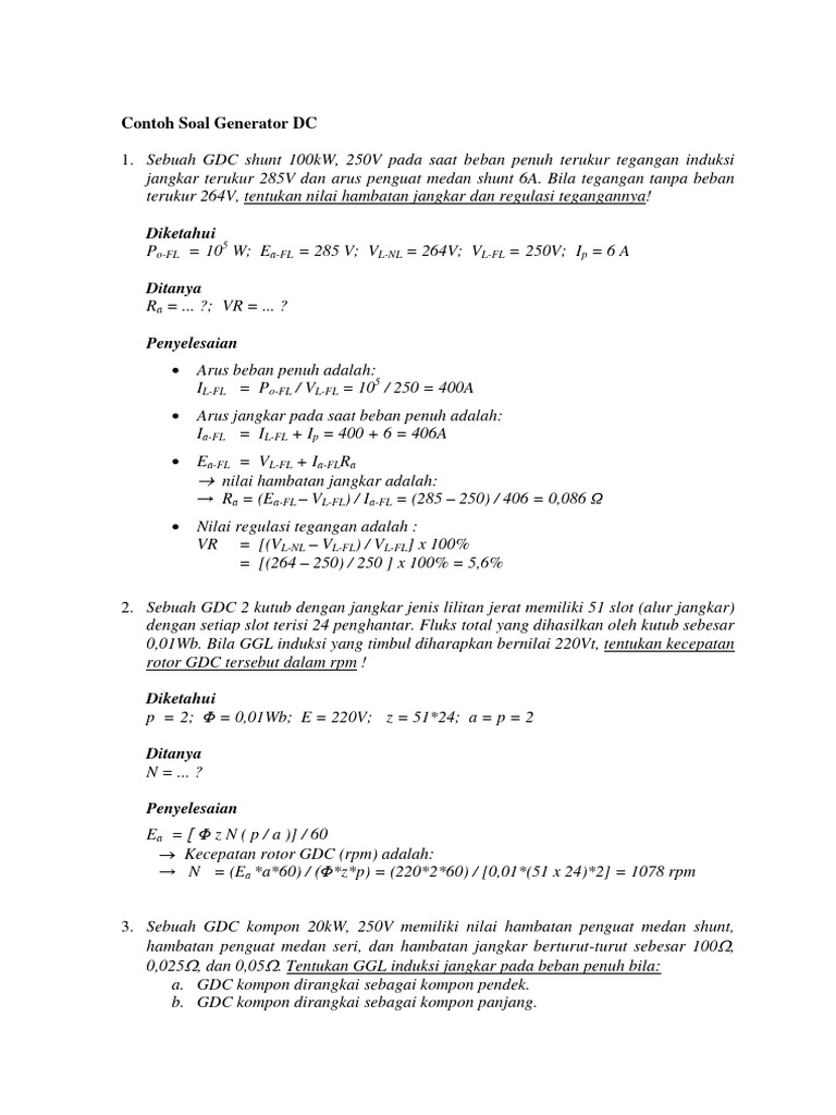 Contoh Soal Generator DC | PDF | Sains & Matematika | Teknologi & Rekayasa