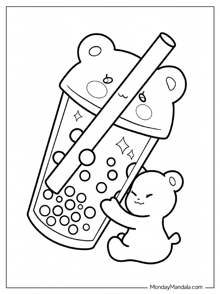Easy Boba Tea Coloring Sheet For Preschoolers | PDF