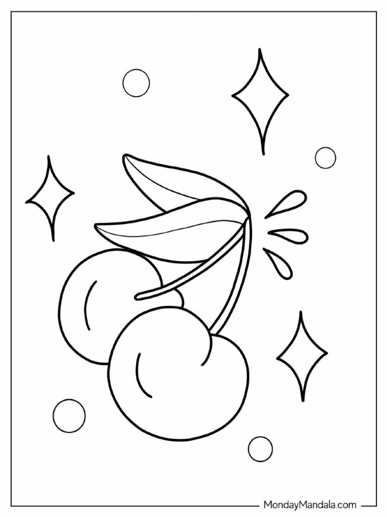 Easy Cherries Outline Coloring Page | PDF
