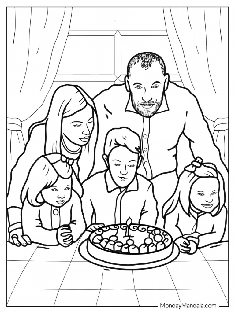 Family During A Birthday Coloring Sheet | PDF