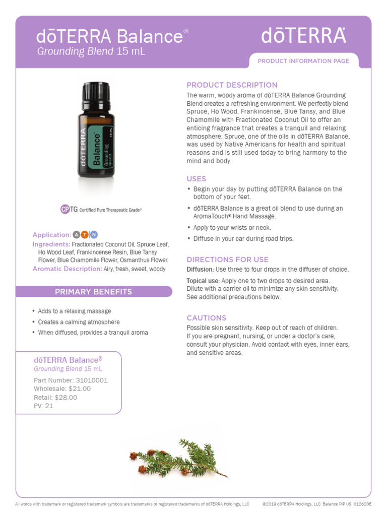 Doterra Balance Essential Oil Blend | PDF | Essential Oil