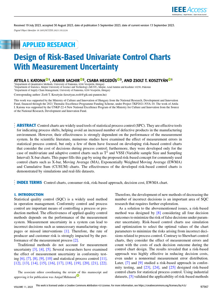 Design of Risk-Based Univariate Control Charts With Measurement Uncertainty | Download Free PDF ...