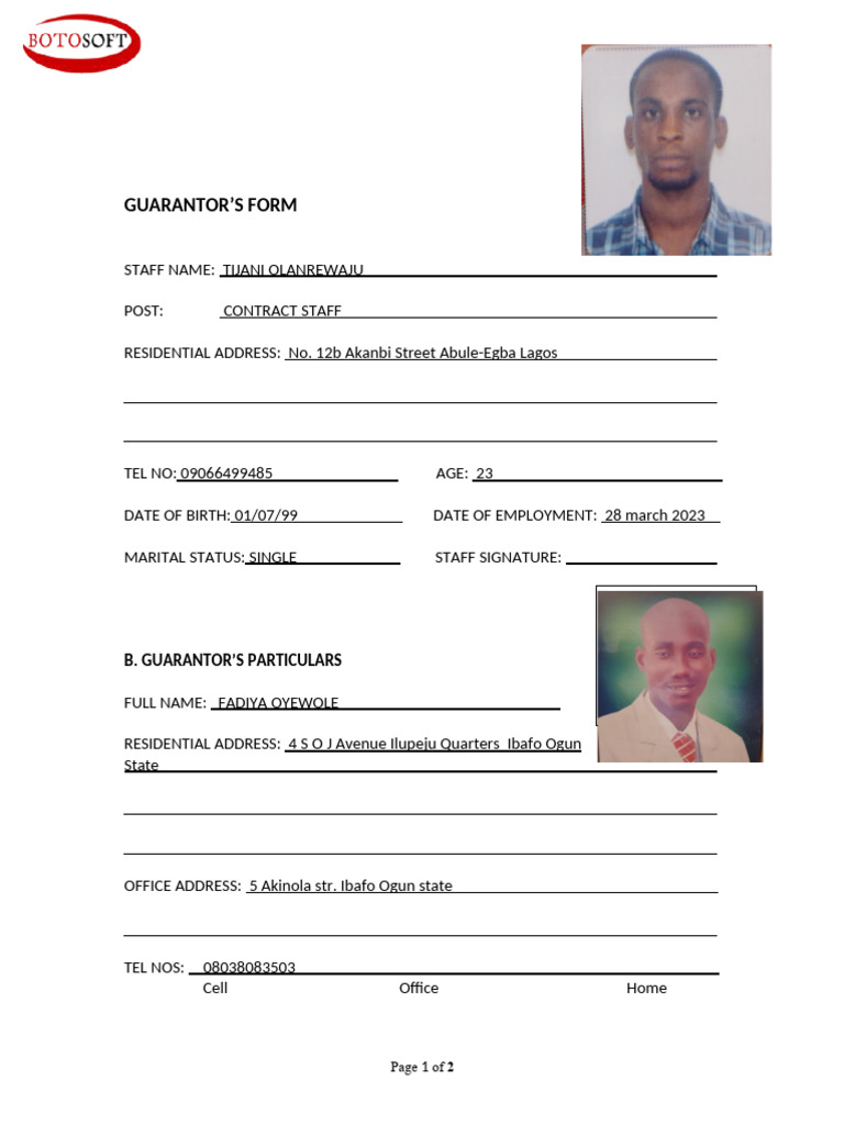 GUARANTOR'S+FORM 1 | PDF | Identity Document | Authentication