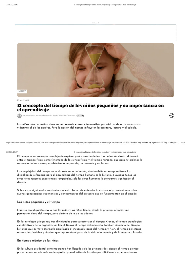 El Concepto Del Tiempo de Los Niños Pequeños y Su Importancia en El ...
