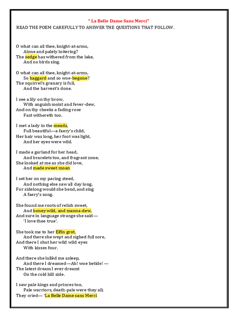 "La Belle Dame Sans Merci" Poem Analysis | PDF | Poetry | Metre (Poetry)