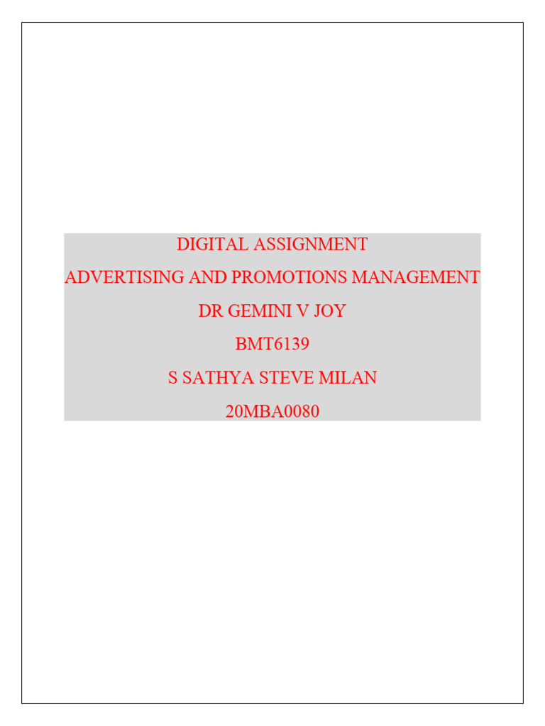 DIGITAL ASSIGNMENT ADVERTISING AND PROMOTION | PDF | Advertising | Brand