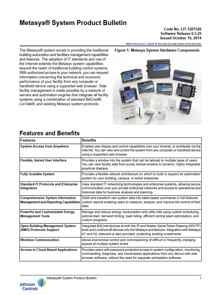 Metasys System Product Bulletin: Features and Benefits | PDF | Computer ...