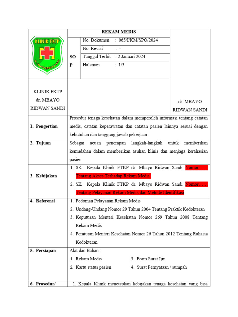 SPO Rekam Medis | PDF | Pengembangan Diri | Sains & Matematika
