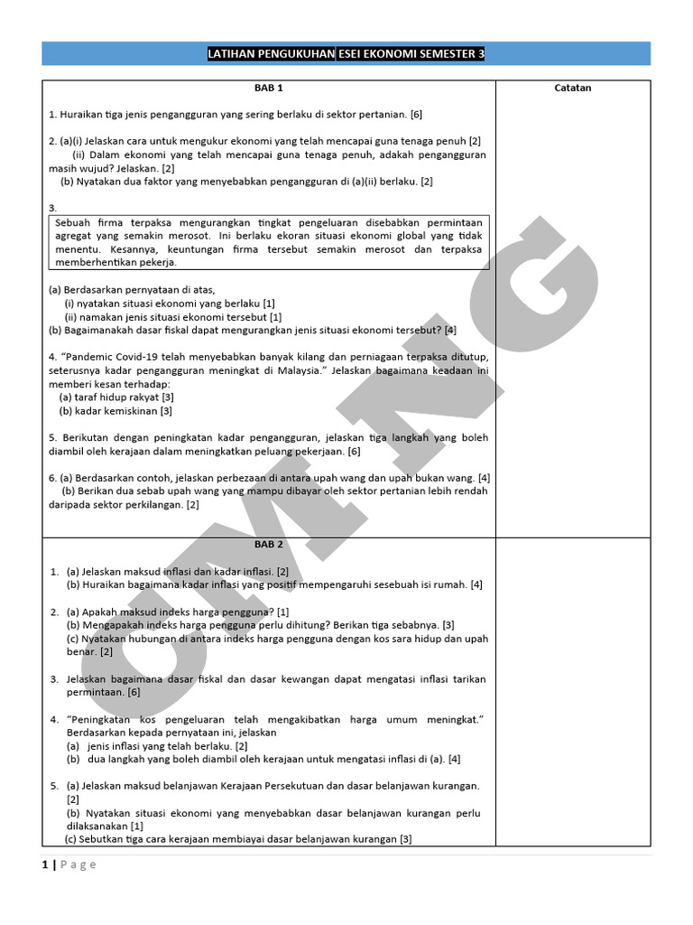 Latihan Pengukuhan Esei Ekon S3 2021 | PDF
