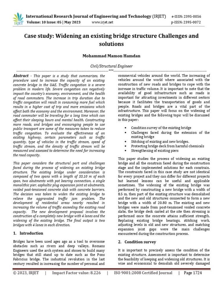 case study: widening an existing bridge structure challenges and solutions | PDF | Concrete | Bridge