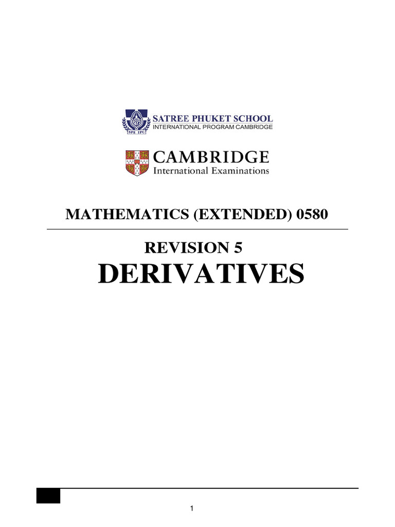 5 Revision Paper - Derivatives CIE Math IGCSE Extended 0850 | PDF ...